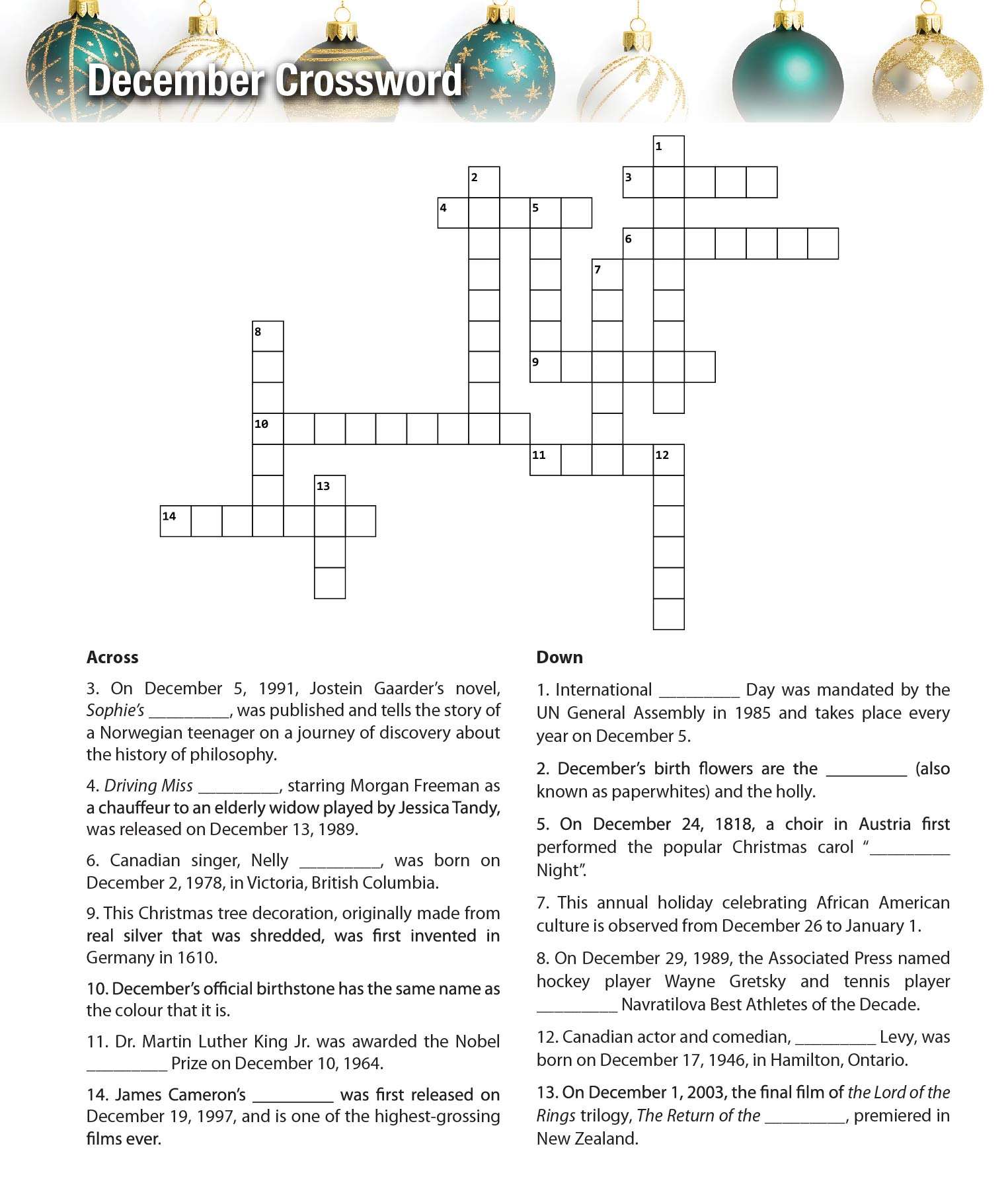Crossword Puzzle & Answer Key – December 2024 - MyCalgary