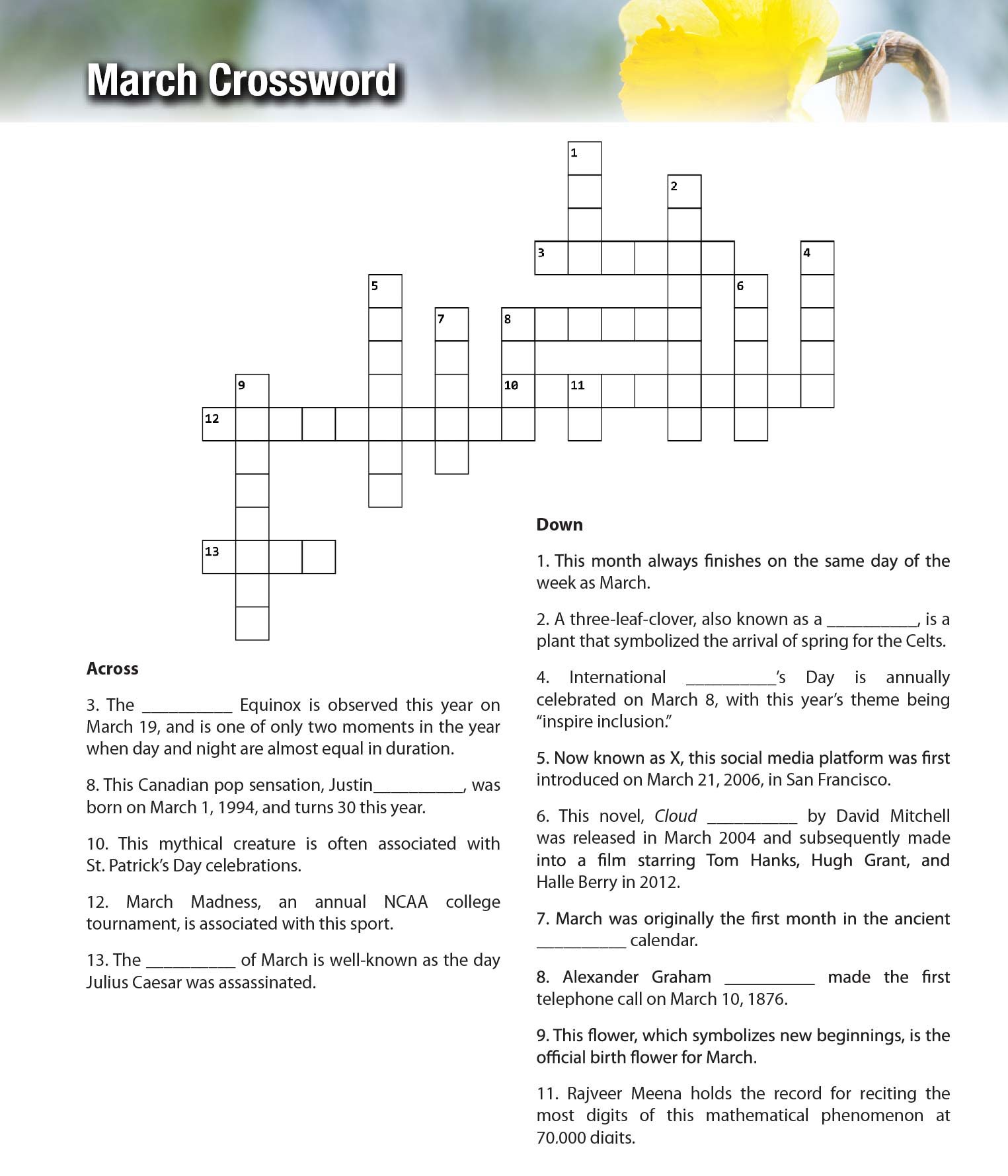 Crossword Puzzle & Answer Key - March 2024 - MyCalgary
